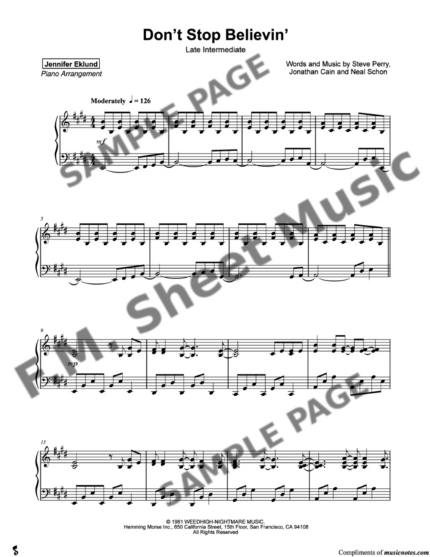 Don't Stop Believin' (Late Intermediate Piano) By Journey - F.M. Sheet ...